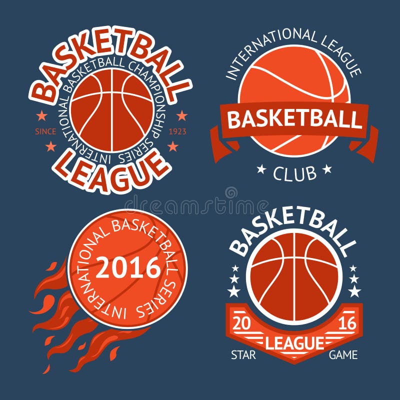 Set of Basketball Labels with Balls and Ribbons. Vector Stock Vector ...