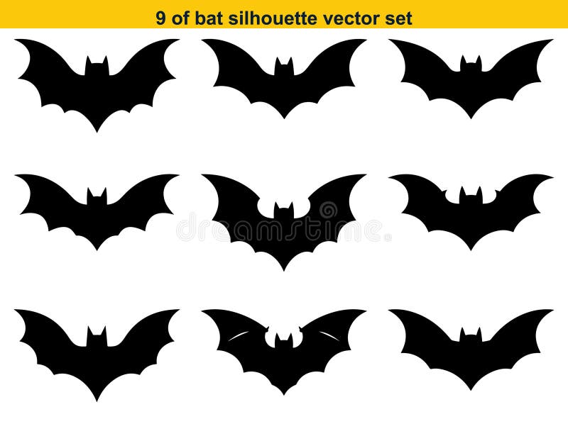 Set of Bat Icon Silhouette Sticker Vector for Collection of Happy ...