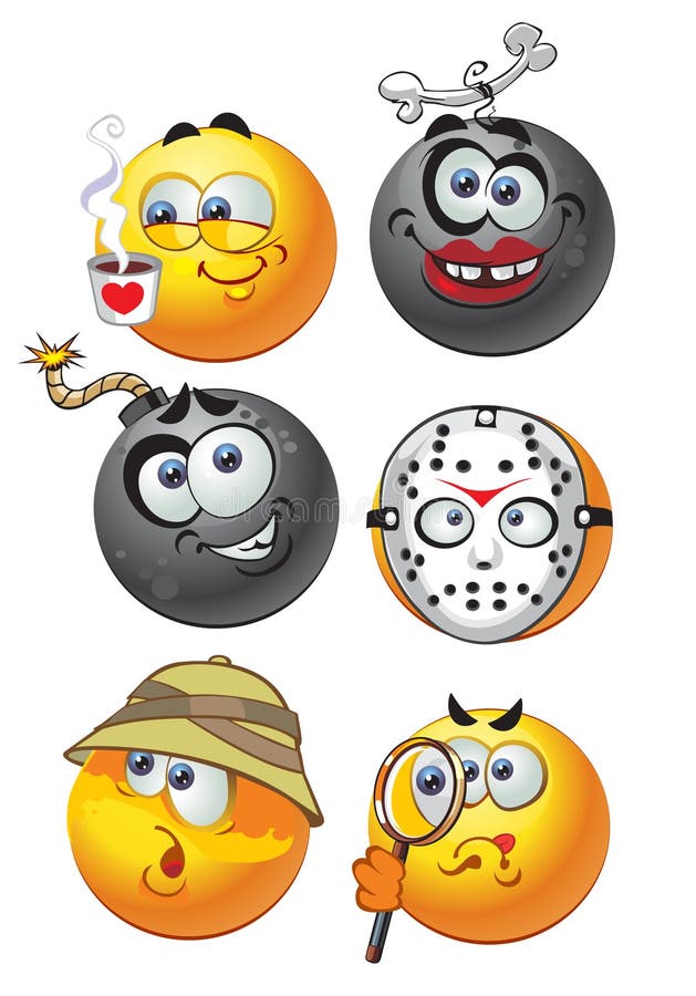 Smiley Face Vector Set of Funny Toothless Pirate, Magician, Graduate ...