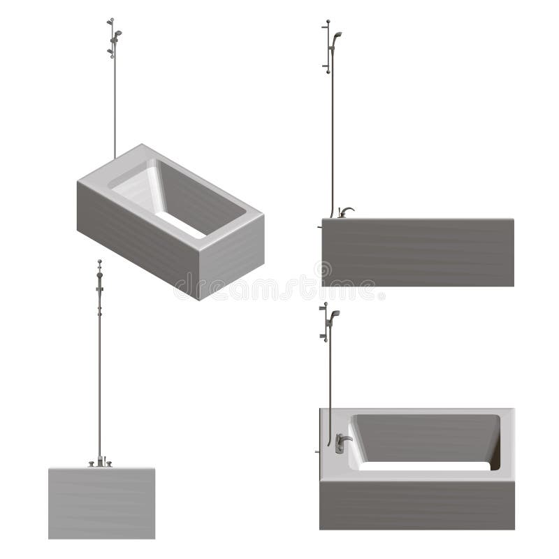 Set with Bath and Shower. Bath in Different Positions. 3D Stock Vector ...
