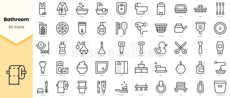 Set of Bathroom Icons. Simple Line Art Style Icons Pack Stock Vector ...