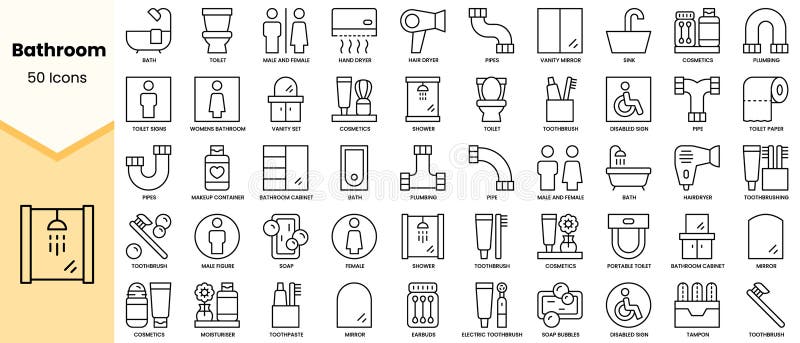 Set of Bathroom Icons. Simple Line Art Style Icons Pack Stock Vector ...