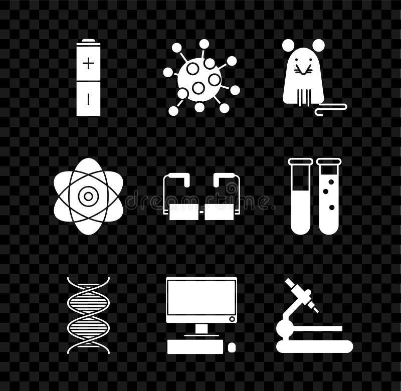Set Battery, Bacteria, Rat, DNA Symbol, Computer Monitor with Keyboard ...