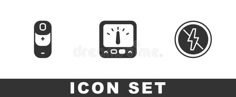 Set Battery Charge, Ampere Meter, Multimeter and No Lightning Icon ...