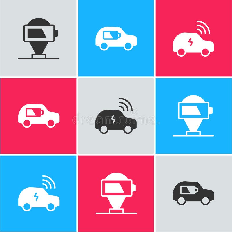 Set Battery Charge, Electric Car and Smart System Icon. Vector Stock ...