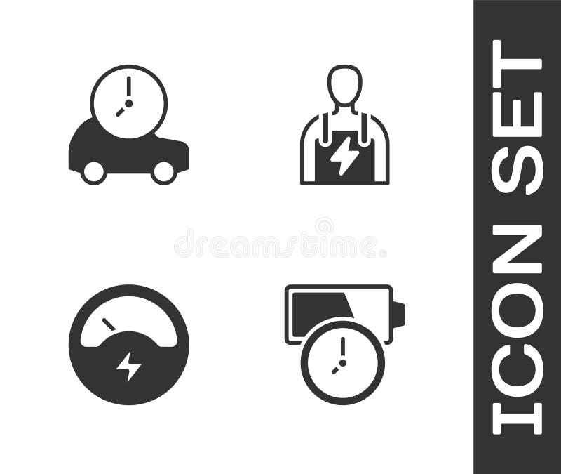 Set Battery Charge, Electric Car, Voltmeter and Car Mechanic Icon ... Set Battery Charge, Electric Car, Voltmeter and Car Mechanic Icon ...