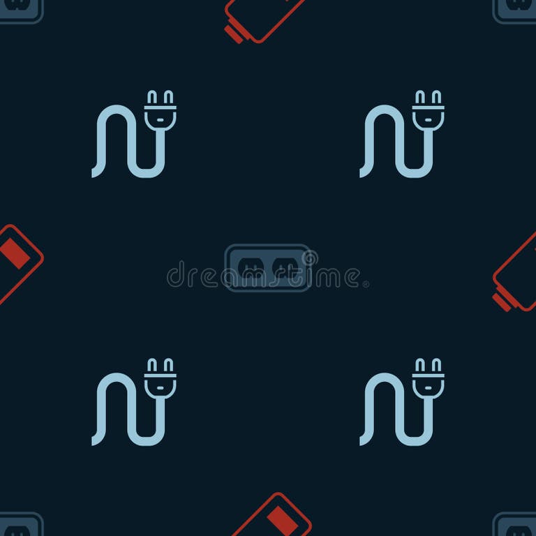 Set Battery Charge, Electrical Outlet and Plug on Seamless Pattern ...