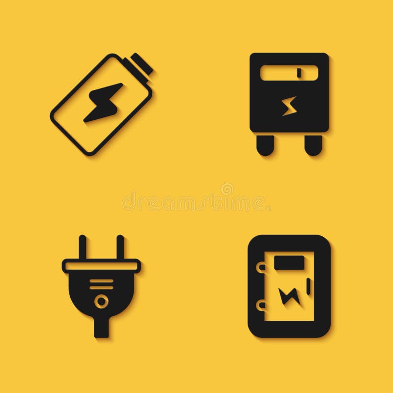Set Battery Charge, Electrical Panel, Plug and Meter Icon with Long ...