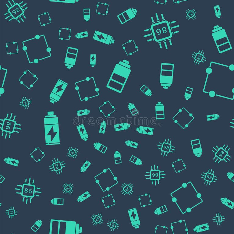 Set Battery Charge Level Indicator, Processor with Microcircuits CPU, Battery and Electric ...