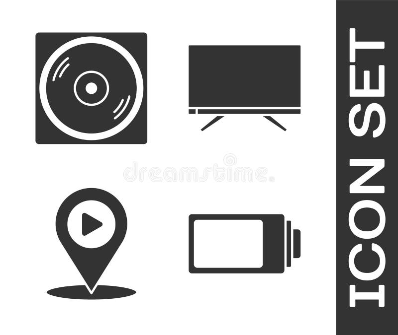Set Battery Charge Level Indicator, Vinyl Disk, Digital Media Play with ...