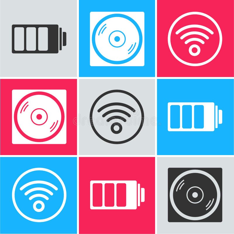 Set Battery Charge Level Indicator, Vinyl Disk and Wi-Fi Wireless ...