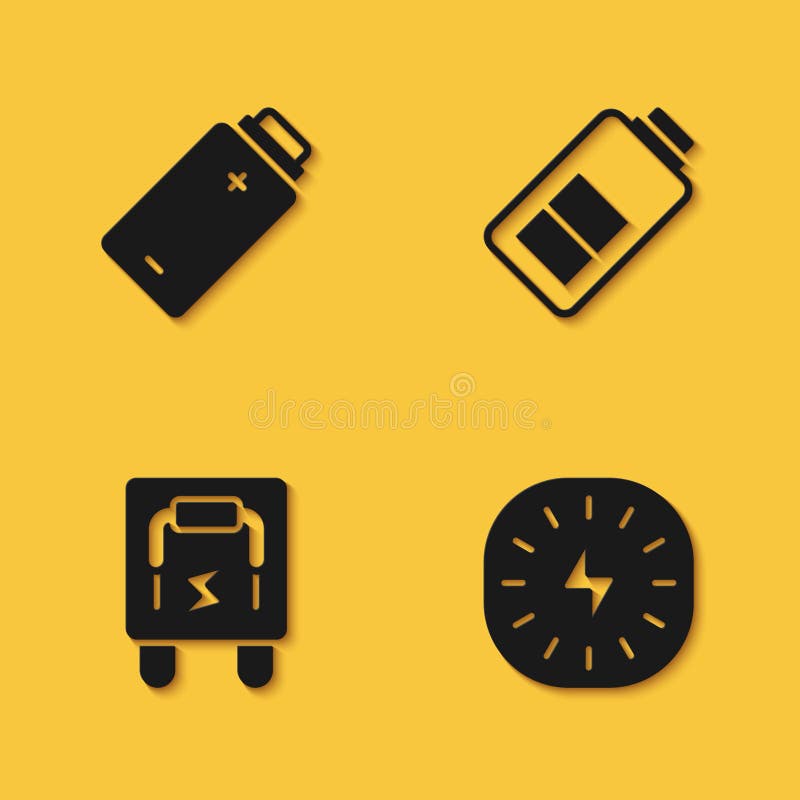 Set Battery Charge, Lightning Bolt, Electrical Panel and Icon with Long ...