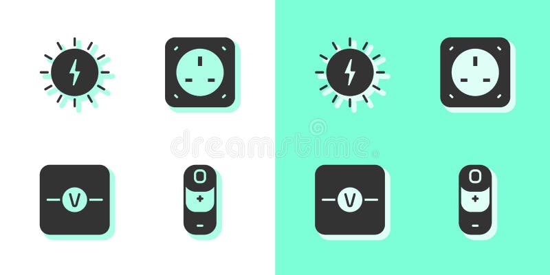 Set Battery Charge, Solar Energy Panel, Voltmeter and Electrical Outlet ...