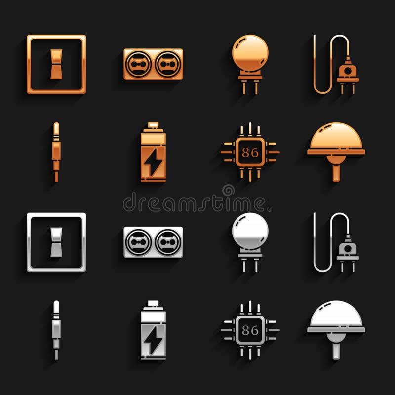 Set Battery Electric Plug Light Emitting Diode Processor With Microcircuits Cpu Audio Jack