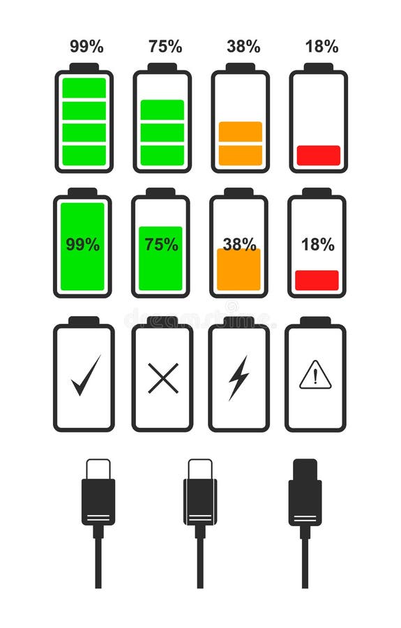 Set of Battery Level Indicator Icons. Stock Vector - Illustration of ...