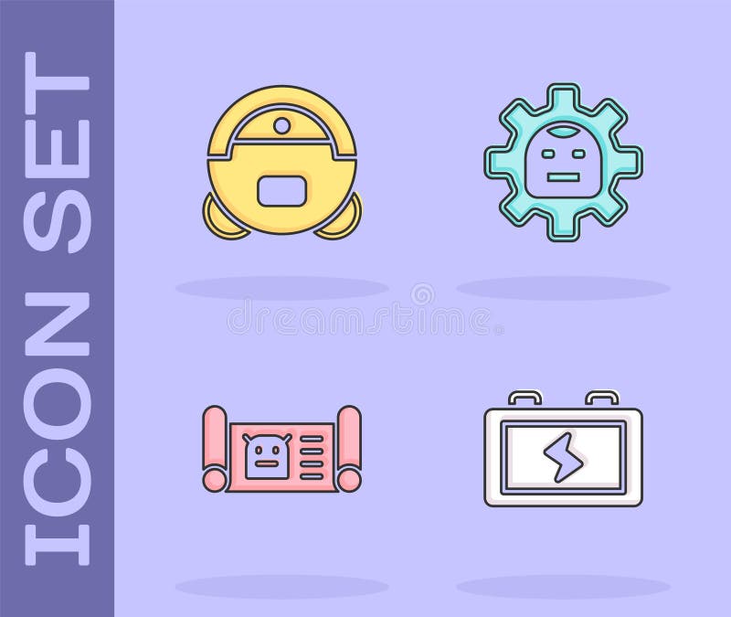 Set Battery, Robot Vacuum Cleaner, Blueprint and Icon. Vector Stock ... Set Battery, Robot Vacuum Cleaner, Blueprint and Icon. Vector Stock ...