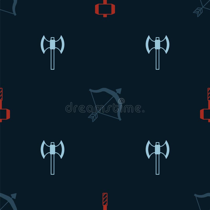 Set Battle Hammer, Medieval Bow and Arrow and Poleaxe on Seamless ...