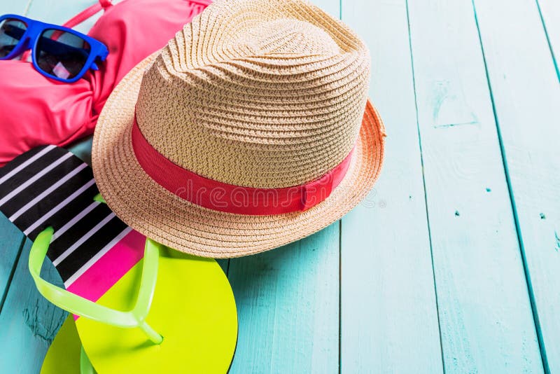 Set of beach clothes stock image. Image of cream, wood - 72930417