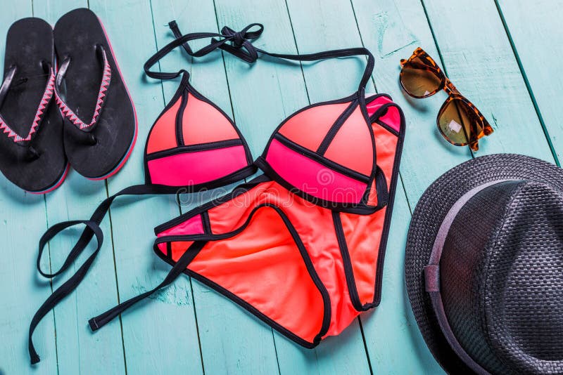 Set of beach clothes stock photo. Image of orange, ocean - 58166020