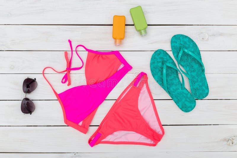 Set of beach clothes stock photo. Image of orange, ocean - 58166020