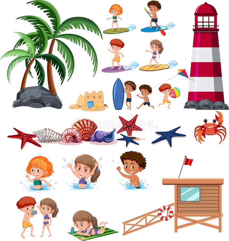 Set of beach element stock vector. Illustration of tree - 147799932