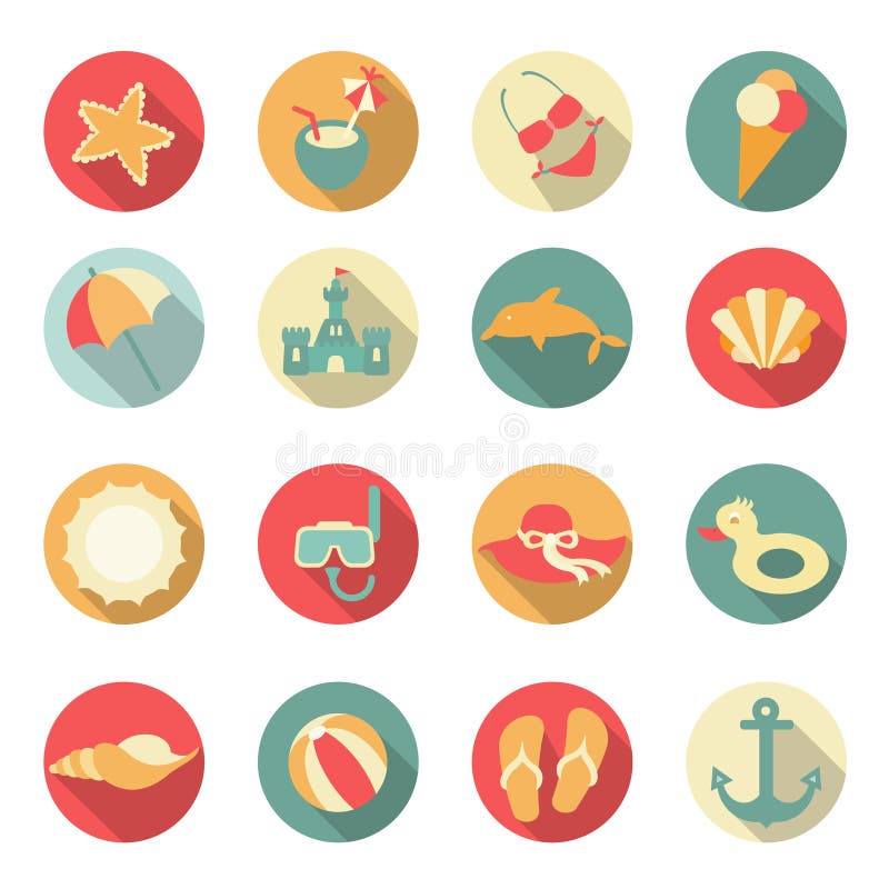 Set of beach icons. stock vector. Illustration of case - 95722893
