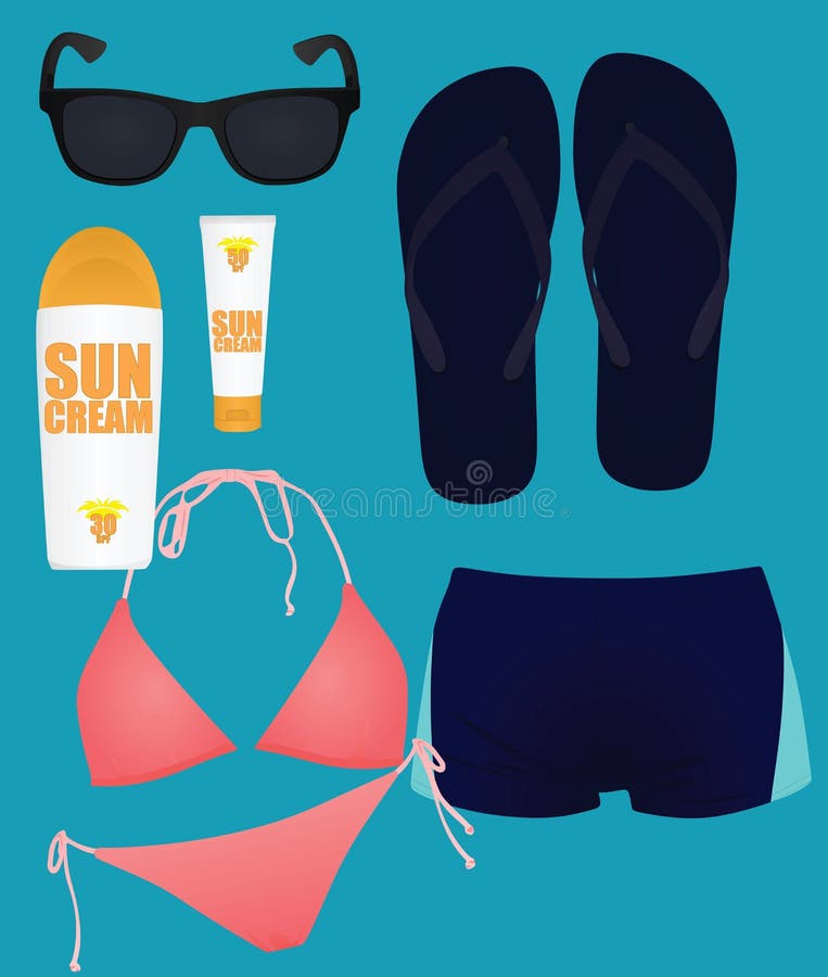 Set of beach items stock vector. Illustration of bikini - 98661064