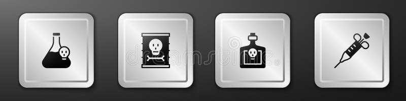 Set Beaker with Toxic Liquid, Radioactive Waste in Barrel, Bottle ...