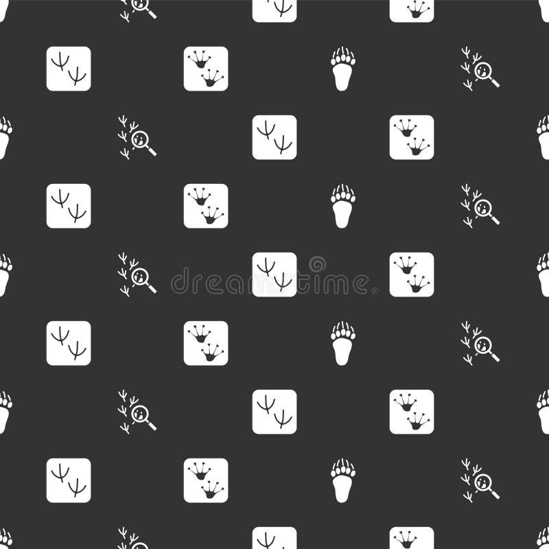 Set Bear Paw Footprint, Bird, Dove and Frog on Seamless Pattern. Vector ...