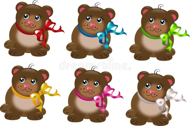 Set of bears with ribbons stock illustration. Illustration of remember ...