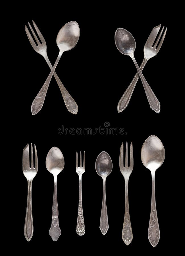 Set of Beautiful Antique Items, Old Silverware. Retro. Vintage Stock ...