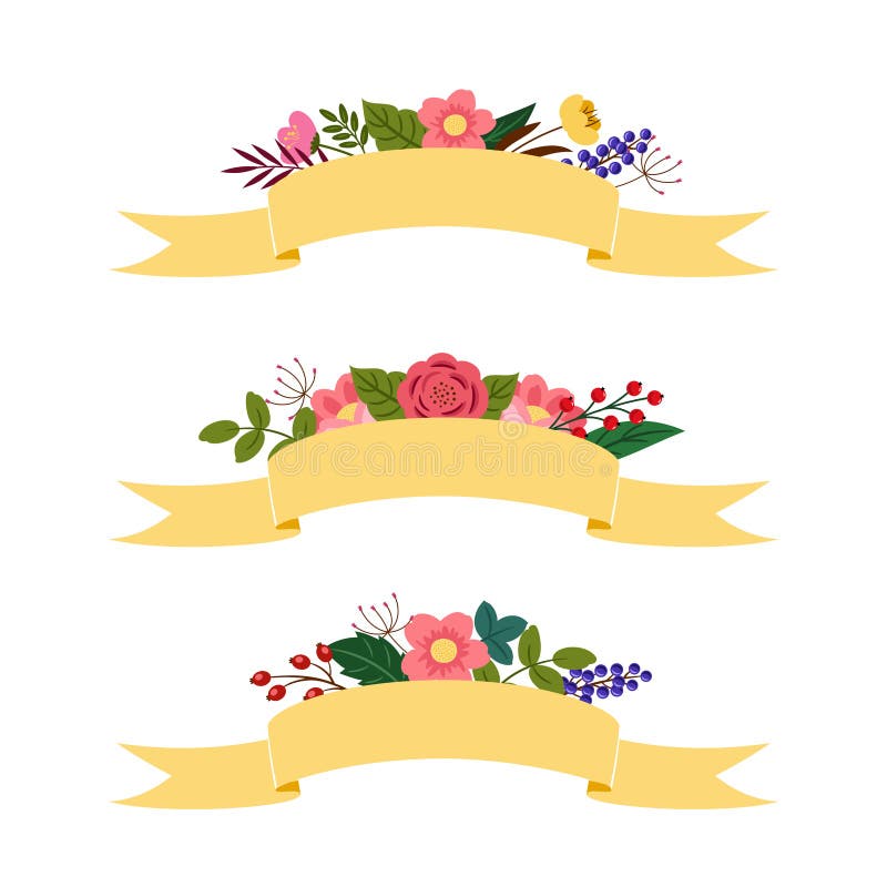 Set of Beautiful Banners Decorated with Flowers. Vector Illustration ...
