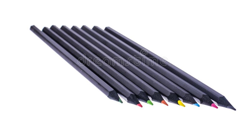 Set of Beautiful Black Colored Pencils on White Background. Stock Photo ...
