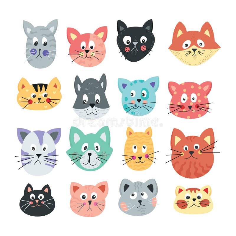 Set of Beautiful, Bright Cats, on a White Background. Cute Cats. Set of ...