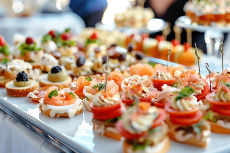 Set of Beautiful Canapes on a White Desk Ai Photo Stock Illustration ...