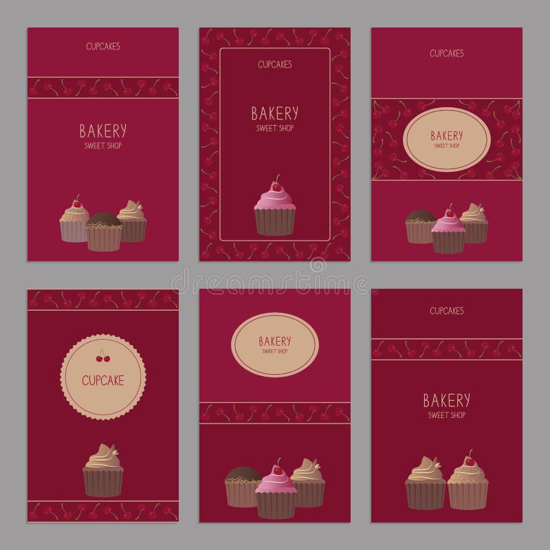 Set of Beautiful Cards Templates. Cute Cards with Cupcake Stock Vector ...