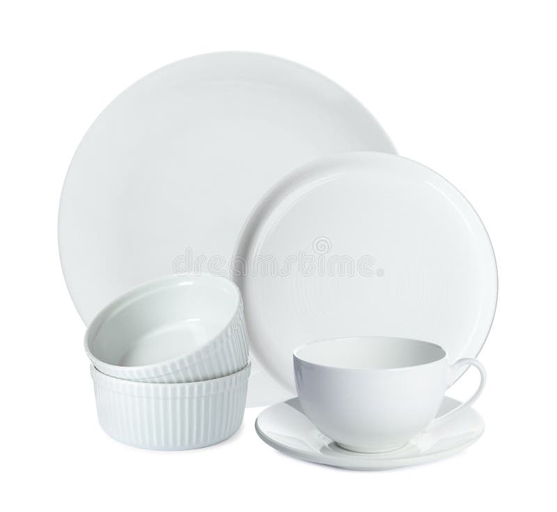 Set of Beautiful Ceramic Dinnerware on White Background Stock Image ...