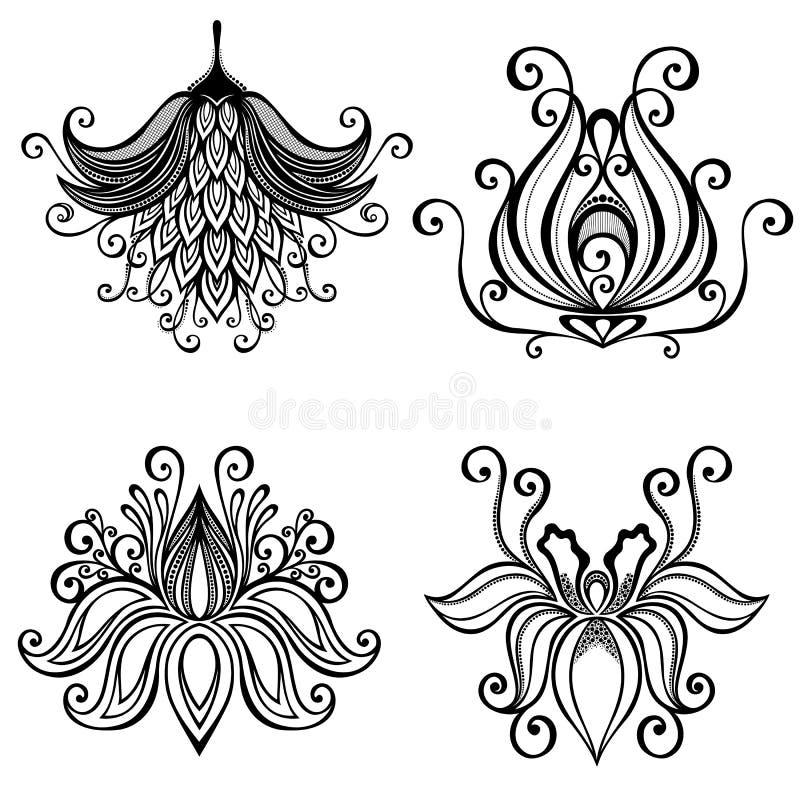 Set of Beautiful Deco Flowers Stock Vector - Illustration of decor ...
