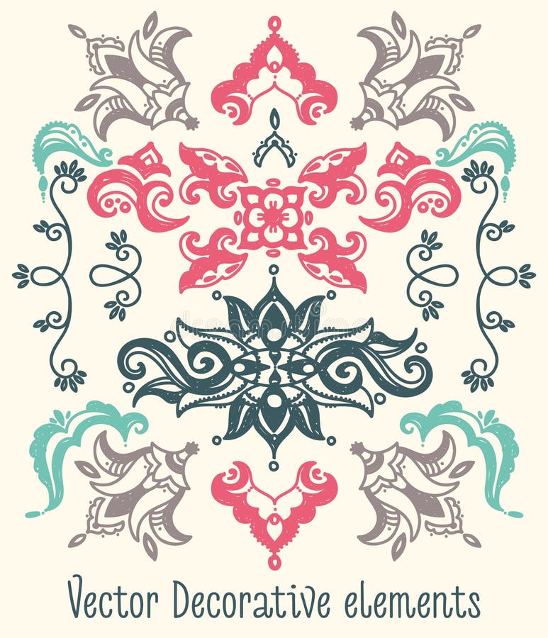 Set of Beautiful Decorative Elements Stock Vector - Illustration of ...