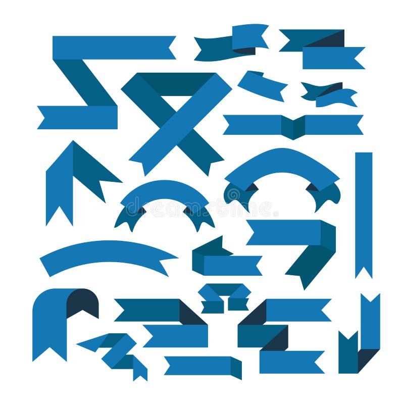 Set of Beautiful Festive Blue Ribbons on White Background, Vector ...