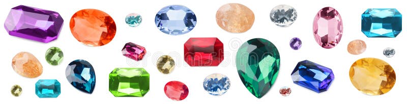 Set of Beautiful Gemstones on White Background Stock Image - Image of ...