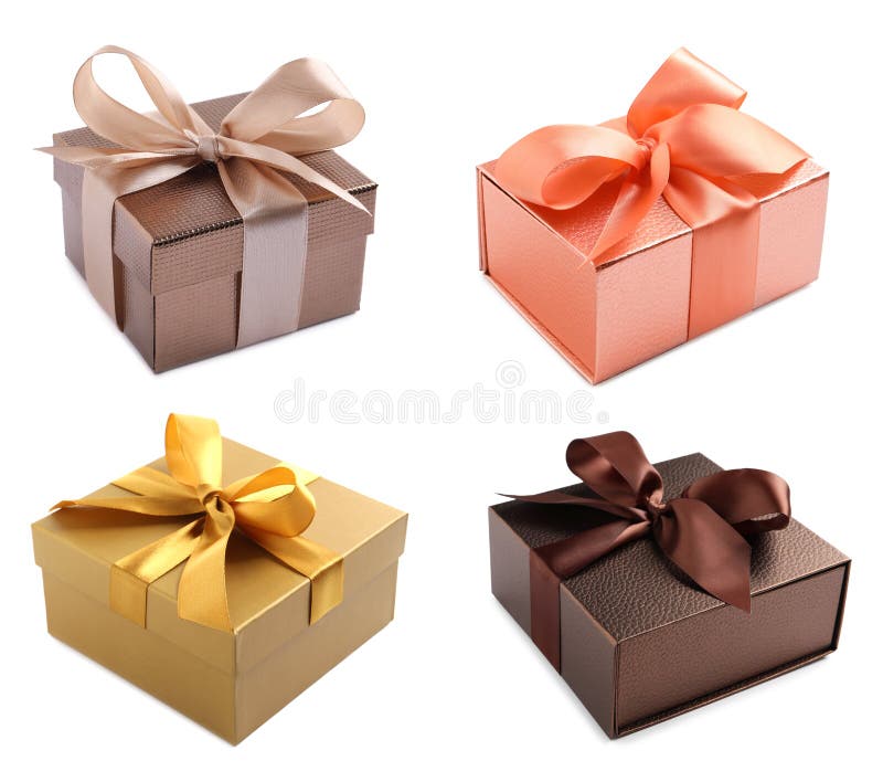 Set with Beautiful Gift Boxes on White Background Stock Photo - Image ...