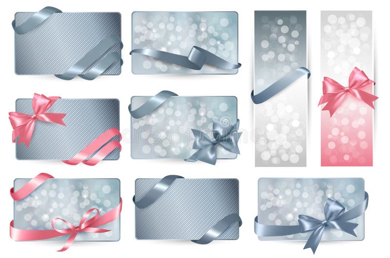Set Of Beautiful Gift Cards With Colorful Gift Bow Stock Vector ...