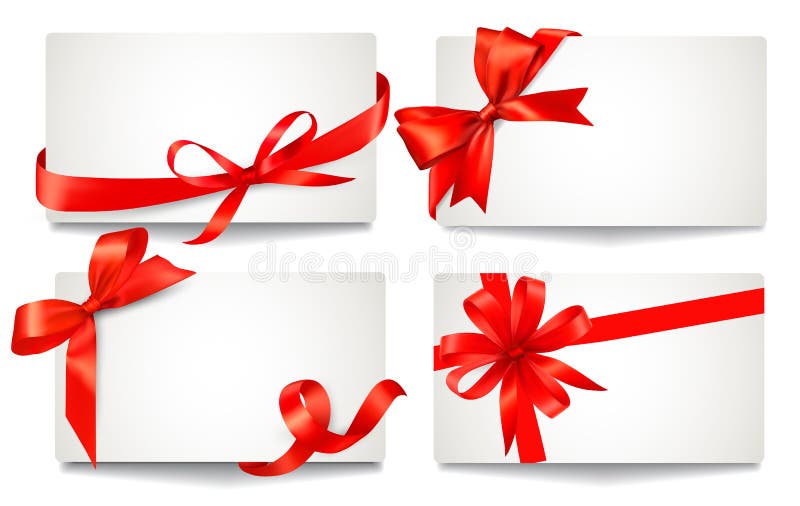 Set of Beautiful Gift Cards with Red Gift Bows Wit Stock Vector ...