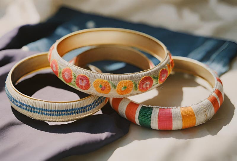 A Set of Beautiful Handmade White Printed Bangles Made of Glass ...