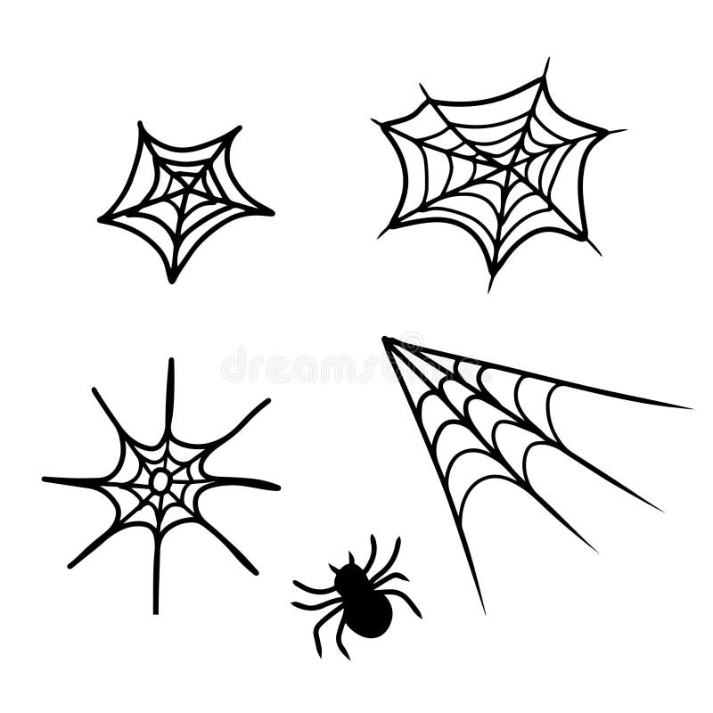 Set of Beautiful Realistic Web Net with Spider in Black Isolated on ...