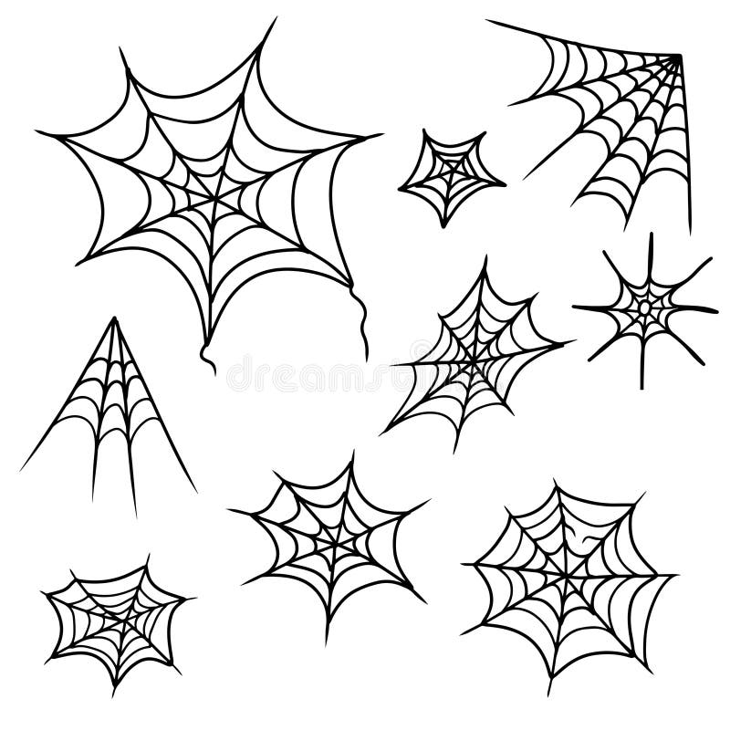Set of Beautiful Realistic Web Net with Spider in Black Isolated on ...