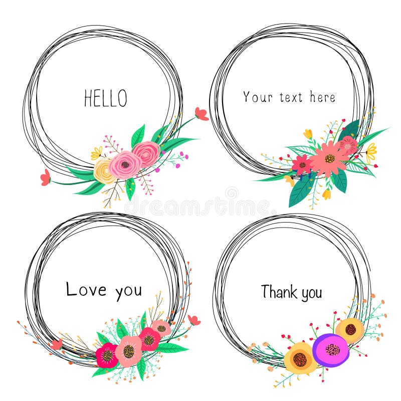 Set of Beautiful Round Frames with Flower for Decoration. Decorative ...