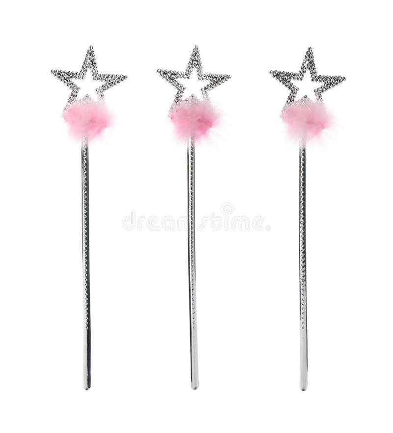 Set with Beautiful Silver Magic Wands on White Background Stock Photo ...