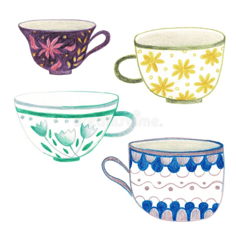 Colorful Cartoon Tea Cups Set Stock Photos - Free & Royalty-Free Stock ...
